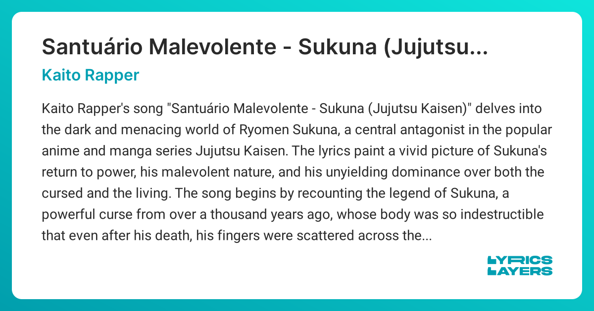 Meaning of Santuário Malevolente - Sukuna (Jujutsu Kaisen) (Kaito Rapper)