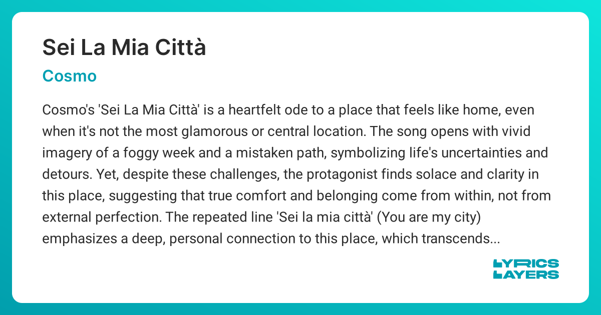 SEI LA MIA CITTÀ: traduction française de Cosmo