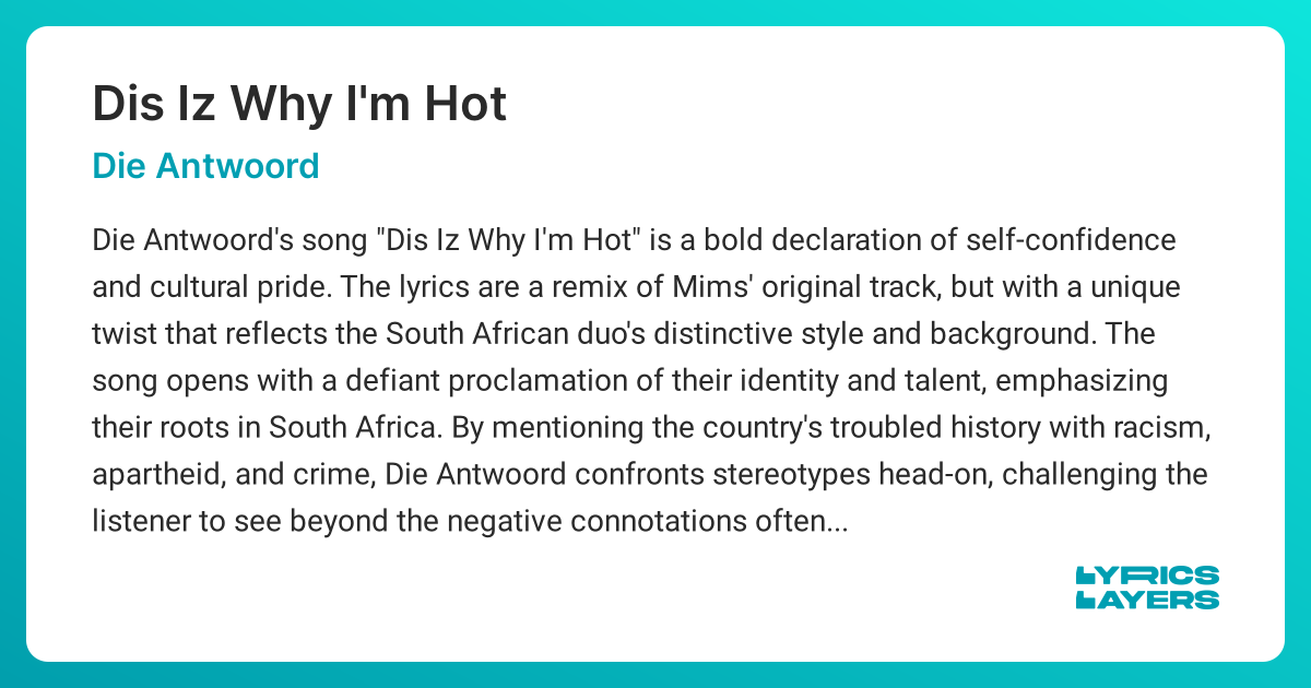 Meaning of DIS IZ WHY I'M HOT (Die Antwoord)