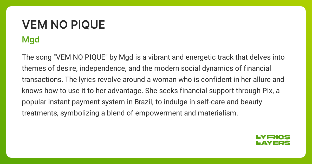 VEM NO PIQUE (Lyrics in English) - Mgd