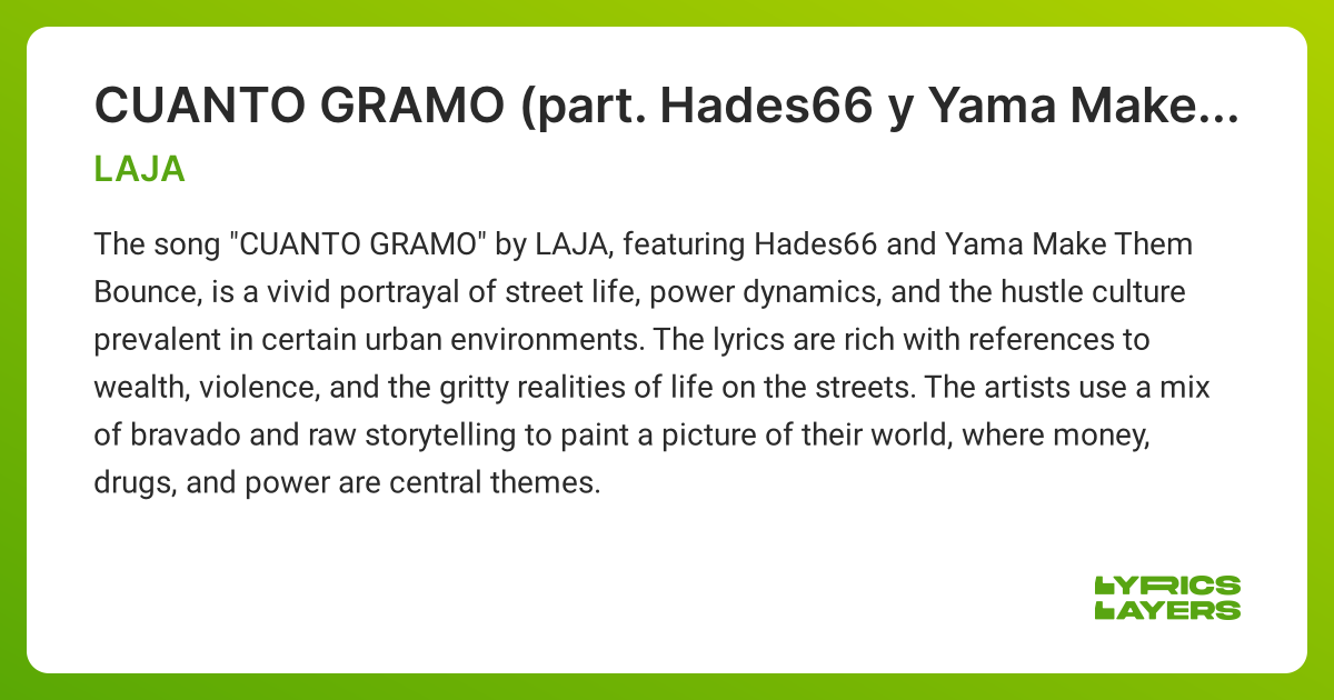 CUANTO GRAMO (part. Hades66 y Yama Make Them Bounce): traduction ...