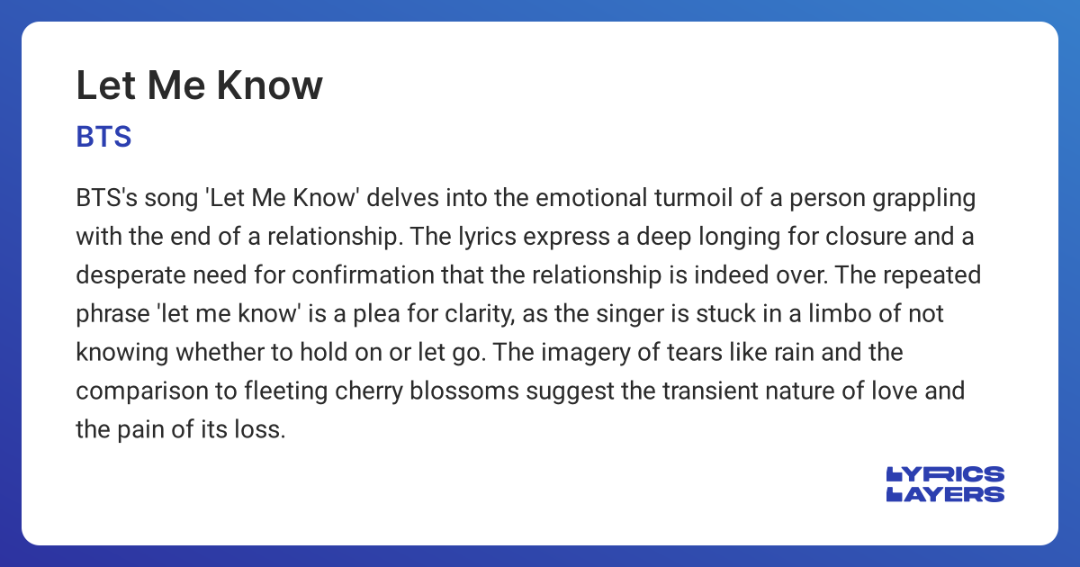 LET ME KNOW (Lyrics in English) - BTS