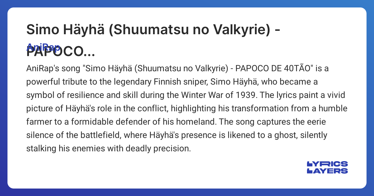 Simo Häyhä (Shuumatsu no Valkyrie) - PAPOCO DE 40TÃO (Lyrics in English ...