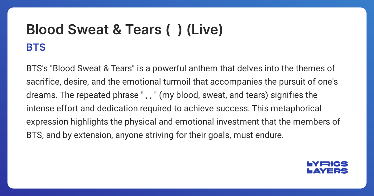 Blood Sweat & Tears (피 땀 눈물) (Live) (Lyrics in English) - BTS