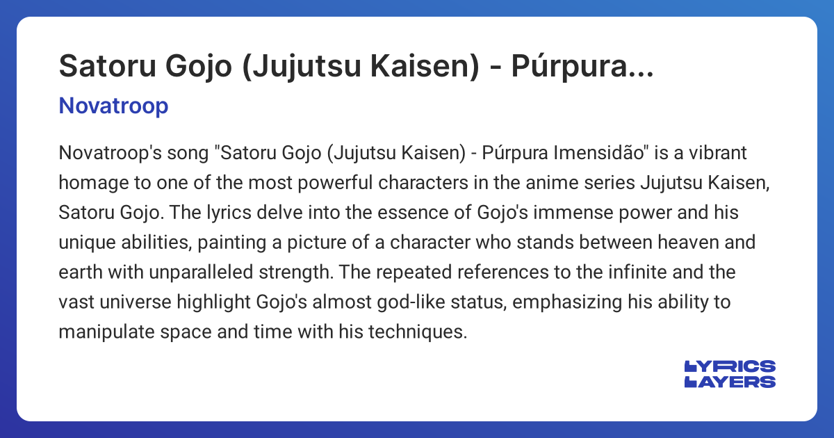 Meaning of Satoru Gojo (Jujutsu Kaisen) - Púrpura Imensidão (Novatroop)