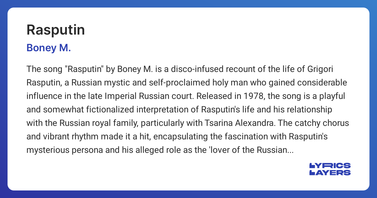 Meaning of RASPUTIN (Boney M.)