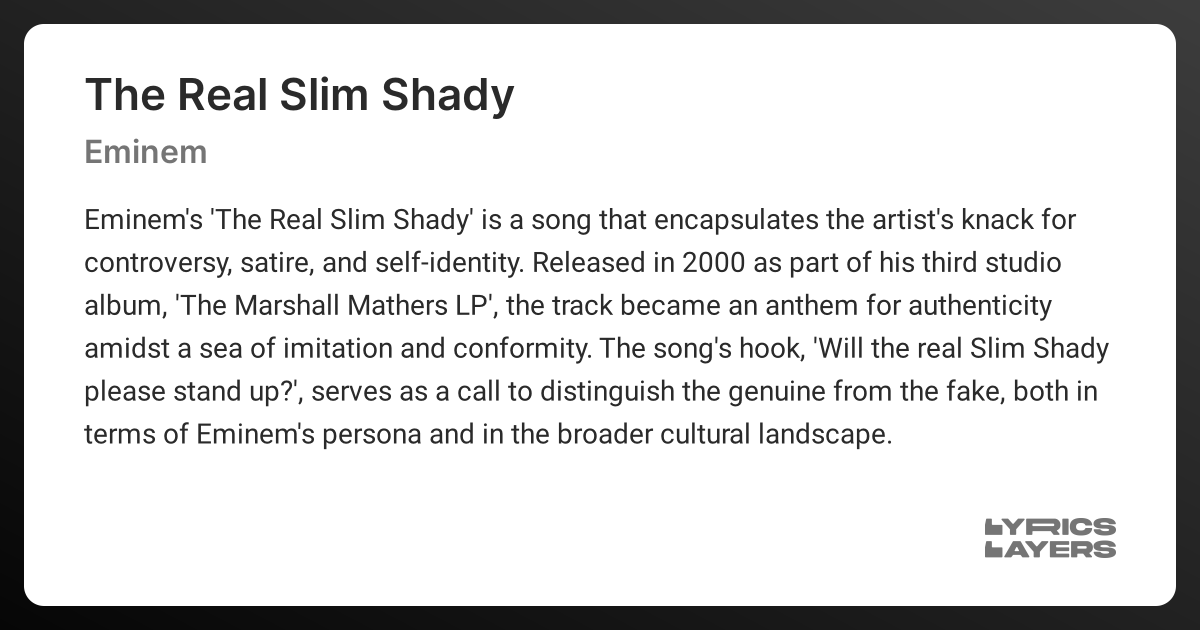 Meaning of THE REAL SLIM SHADY (Eminem)