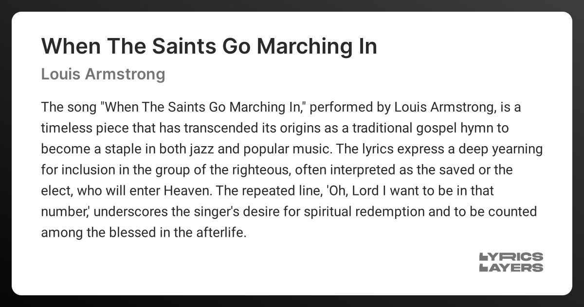 WHEN THE SAINTS GO MARCHING IN: deutsche Übersetzung von Louis Armstrong