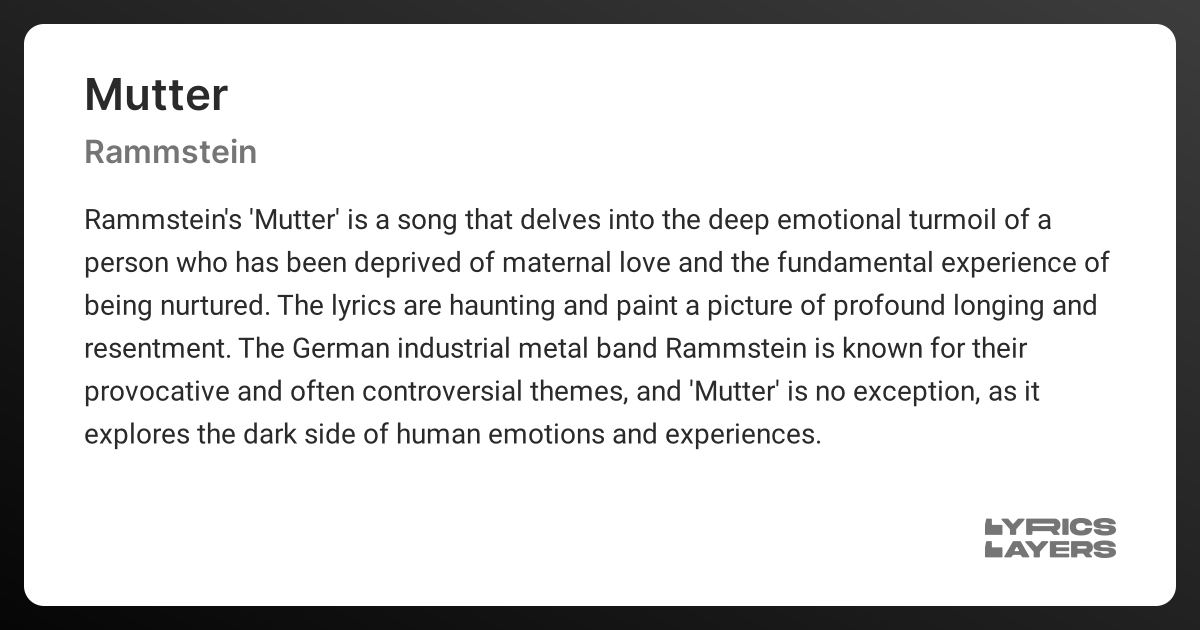 Meaning of MUTTER (Rammstein)