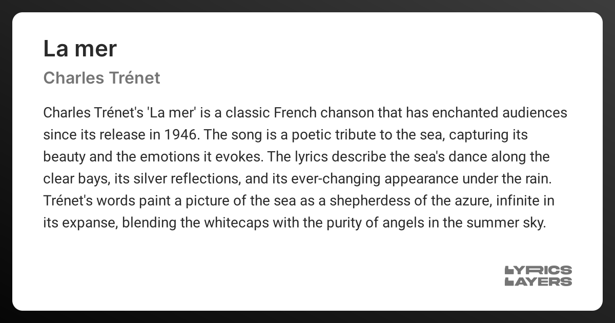 LA MER (Lyrics in English) - Charles Trénet