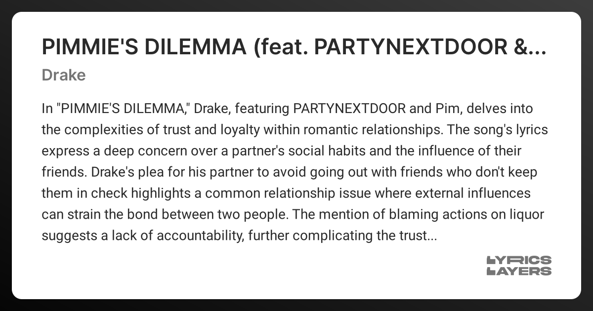 PIMMIE'S DILEMMA (feat. PARTYNEXTDOOR & Pim): traduction française de Drake