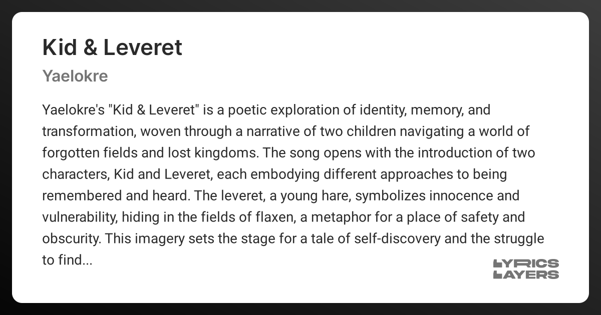 Meaning of KID & LEVERET (Yaelokre)
