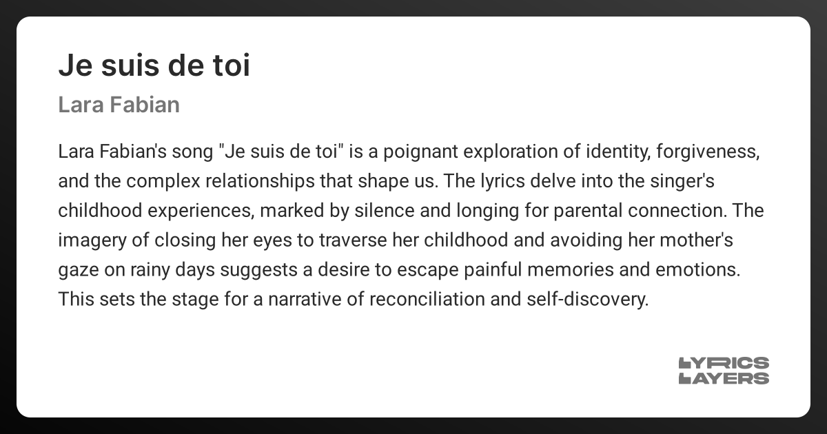 Meaning of JE SUIS DE TOI (Lara Fabian)