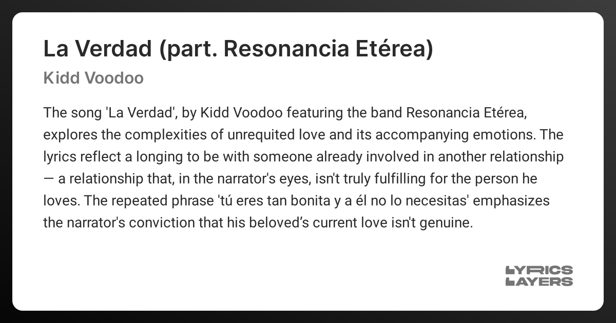 La Verdad (part. Resonancia Etérea): Nederlandse vertaling van Kidd Voodoo