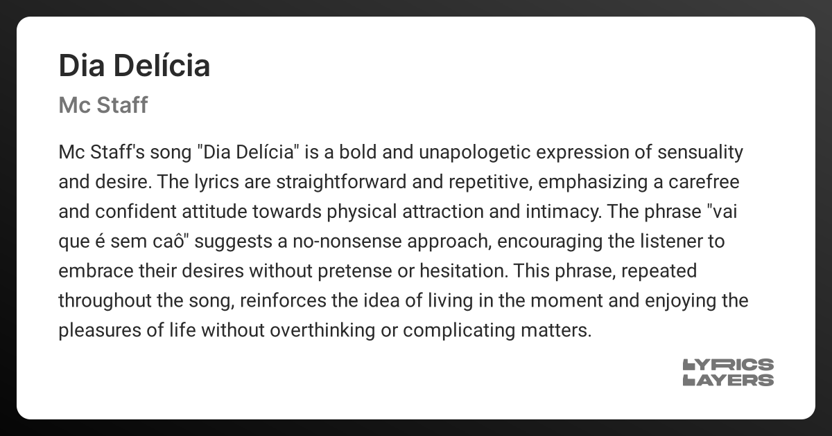 DIA DELÍCIA: Nederlandse vertaling van Mc Staff