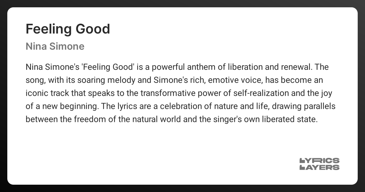 FEELING GOOD: traduction française de Nina Simone