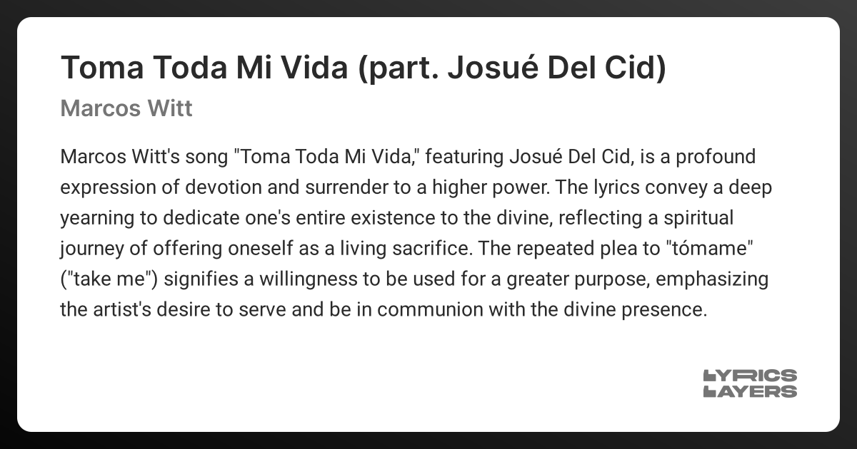 Toma Toda Mi Vida (part. Josué Del Cid): deutsche Übersetzung von ...