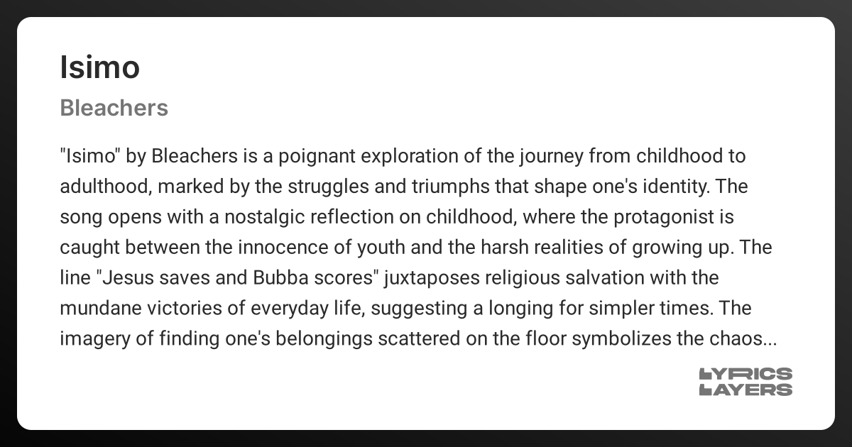 Meaning of ISIMO (Bleachers)