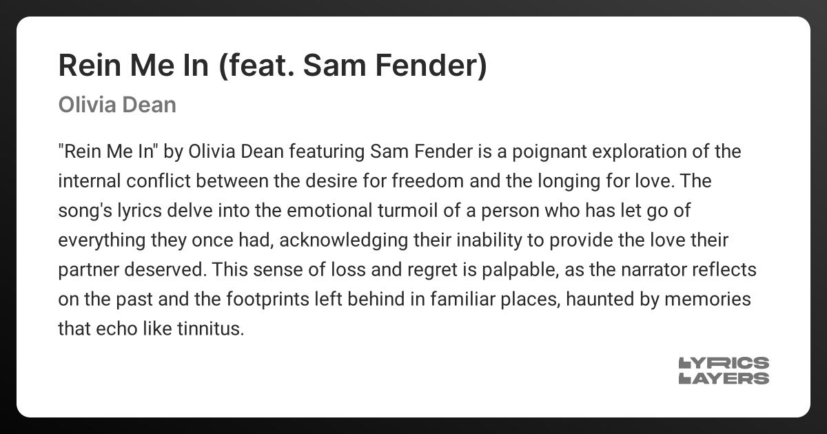 Meaning of REIN ME IN (FEAT. SAM FENDER) (Olivia Dean)