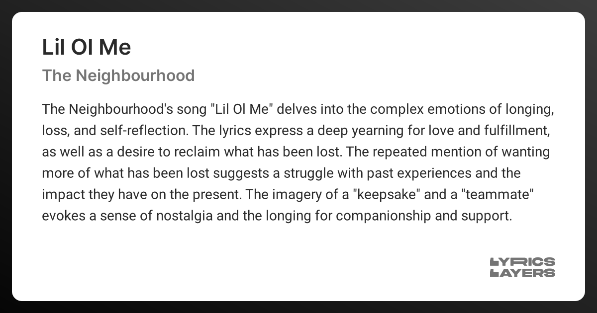 Meaning of LIL OL ME (The Neighbourhood)
