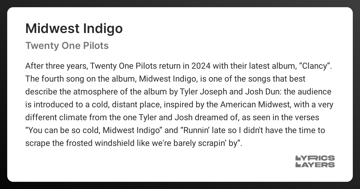 MIDWEST INDIGO - Twenty One Pilots - LYRICSLAYERS.COM