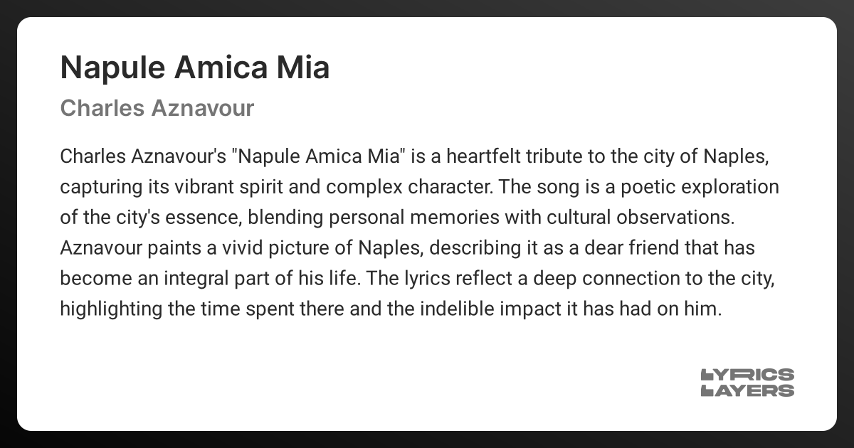Meaning of NAPULE AMICA MIA (Charles Aznavour)