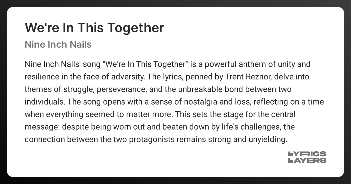 Meaning of WE'RE IN THIS TOGETHER (Nine Inch Nails)