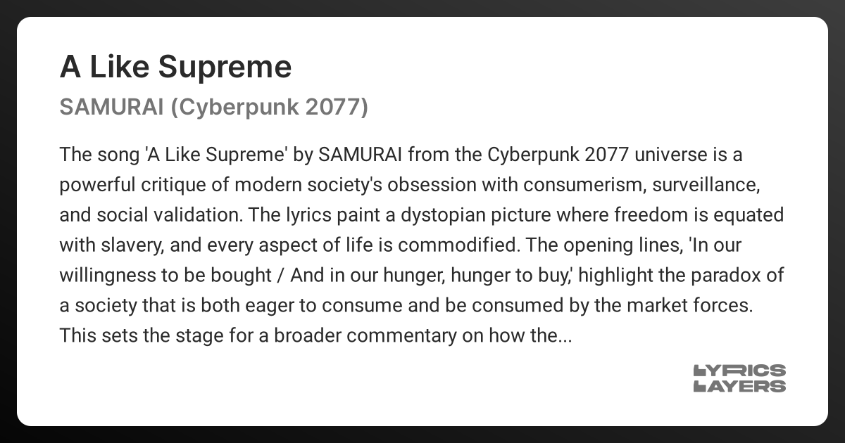 Meaning of A LIKE SUPREME (SAMURAI (Cyberpunk 2077))