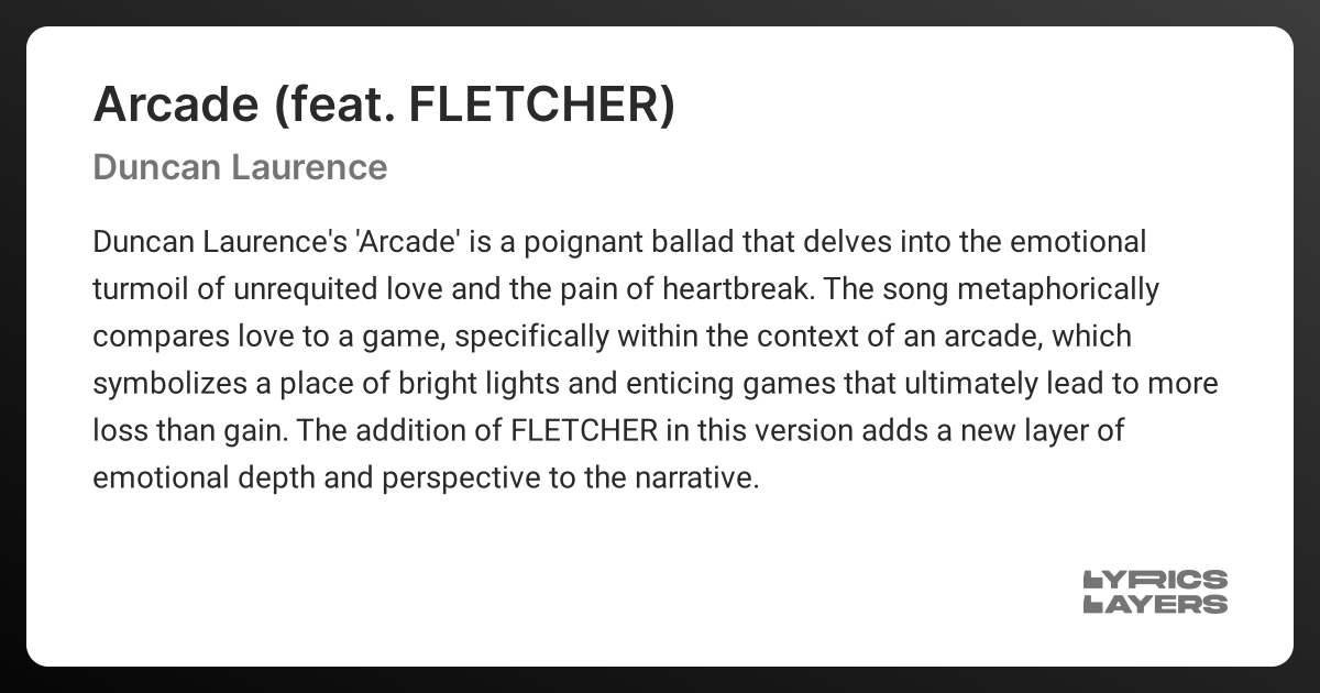 Meaning of ARCADE (FEAT. FLETCHER) (Duncan Laurence)