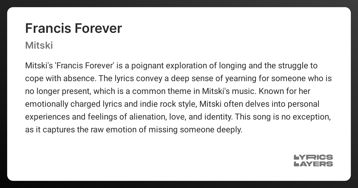 Meaning of FRANCIS FOREVER (Mitski)