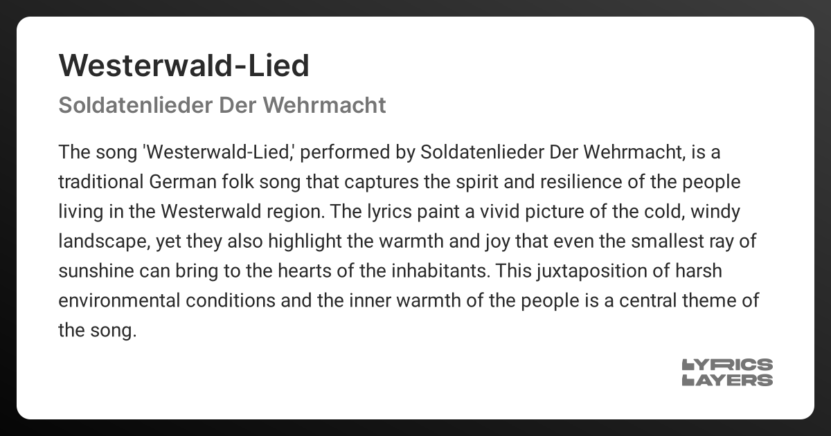 Meaning of WESTERWALD-LIED (Soldatenlieder Der Wehrmacht)
