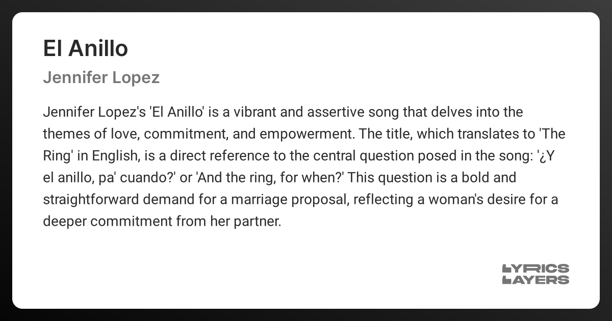 EL ANILLO - Jennifer Lopez - LYRICSLAYERS.COM