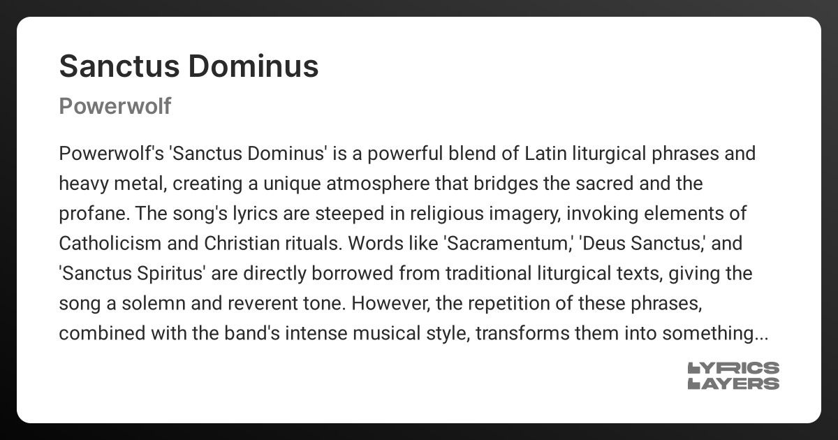 Meaning of SANCTUS DOMINUS (Powerwolf)