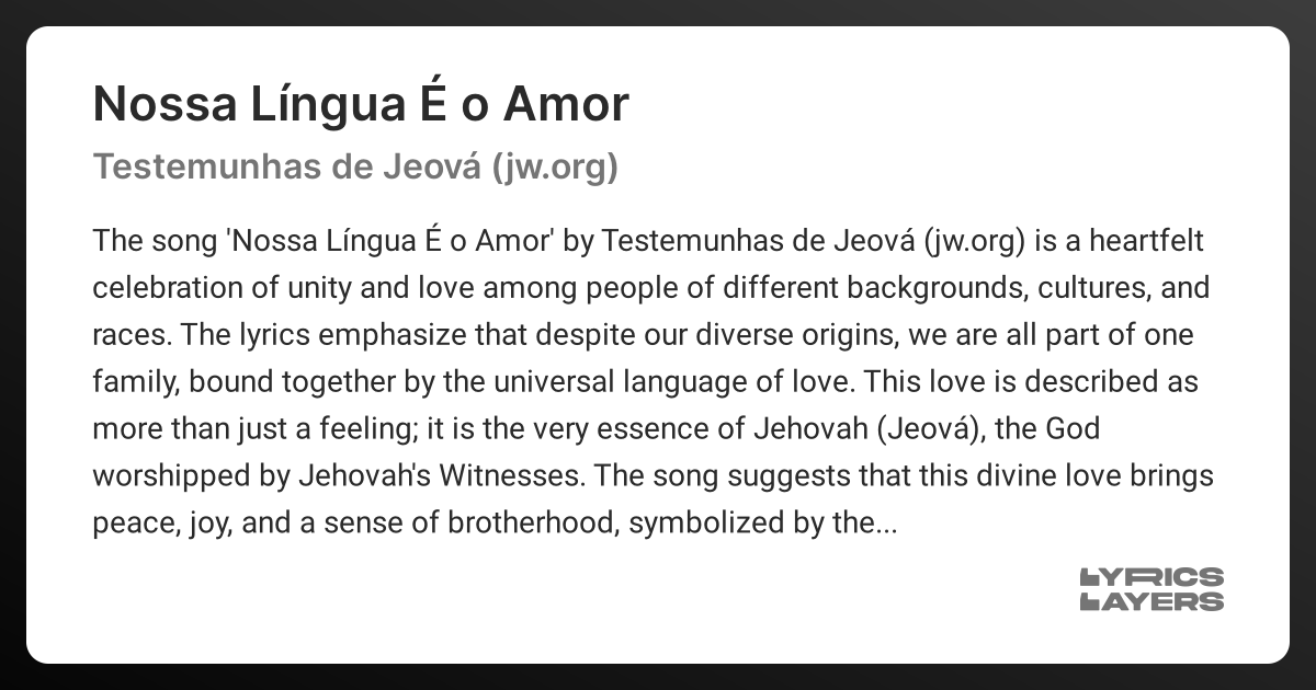 NOSSA LÍNGUA É O AMOR: deutsche Übersetzung von Testemunhas de Jeová ...