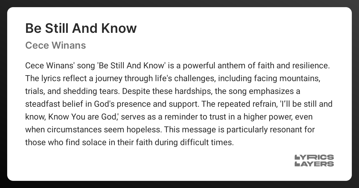 Meaning of BE STILL AND KNOW (Cece Winans)