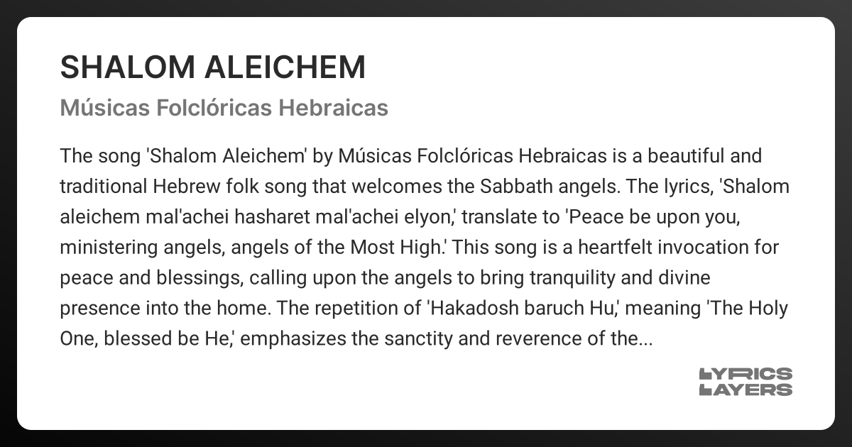 SHALOM ALEICHEM (Lyrics in English) - Músicas Folclóricas Hebraicas