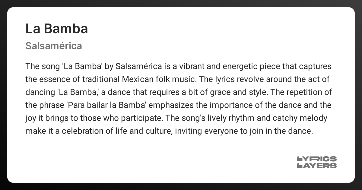 LA BAMBA (Lyrics in English) - Salsamérica