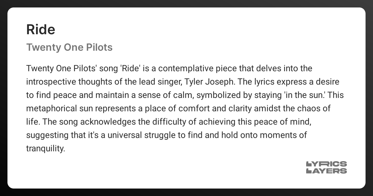Meaning of RIDE (Twenty One Pilots)