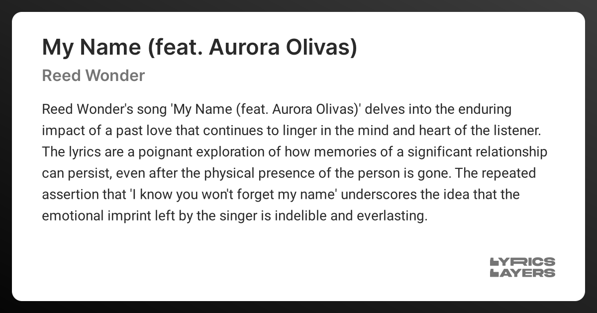 MY NAME (FEAT. AURORA OLIVAS) - Reed Wonder - LYRICSLAYERS.COM