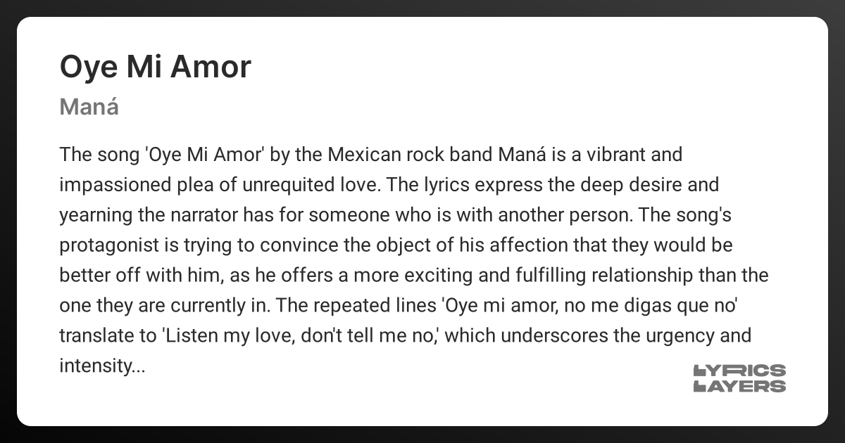 OYE MI AMOR - Maná - LYRICSLAYERS.COM
