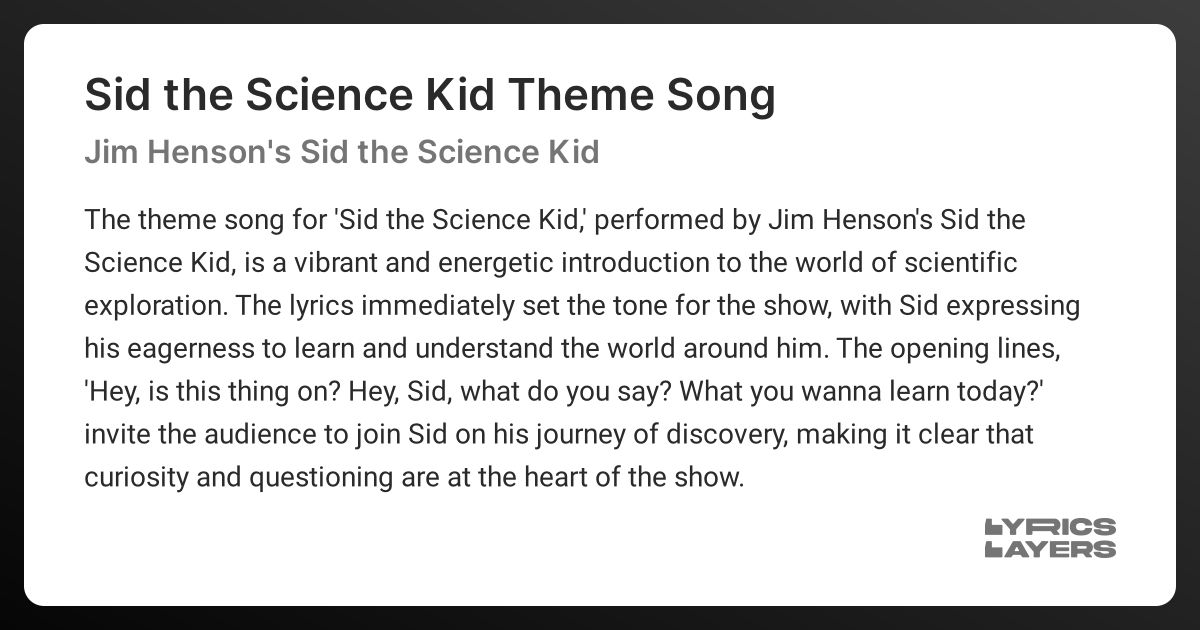 Meaning of SID THE SCIENCE KID THEME SONG (Jim Henson's Sid the Science ...