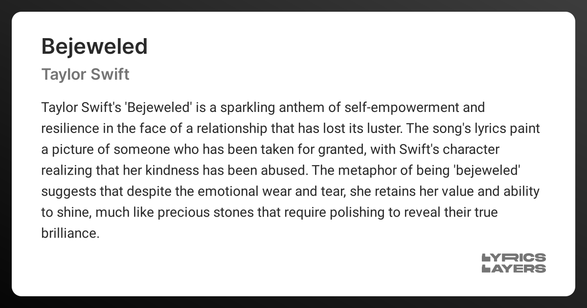 BEJEWELED - Taylor Swift - LYRICSLAYERS.COM