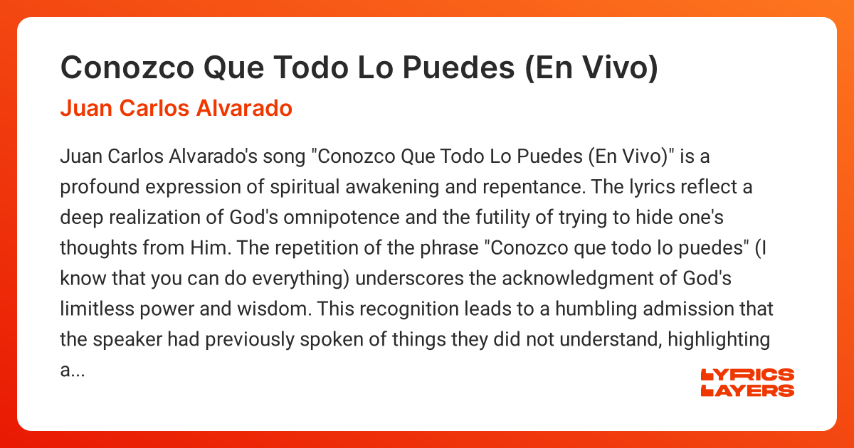 CONOZCO QUE TODO LO PUEDES (EN VIVO) - Juan Carlos Alvarado ...