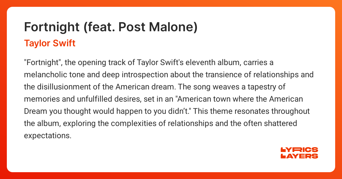 Meaning of FORTNIGHT (FEAT. POST MALONE) (Taylor Swift)