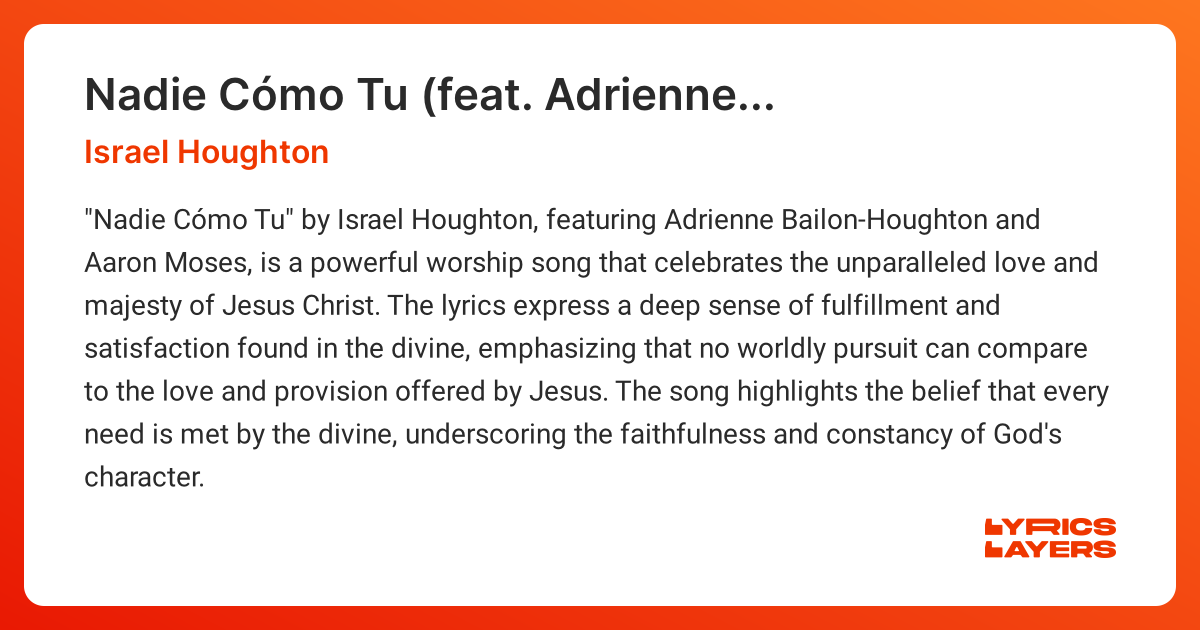 Meaning of Nadie Cómo Tu (feat. Adrienne Bailon-Houghton, Aaron Moses ...