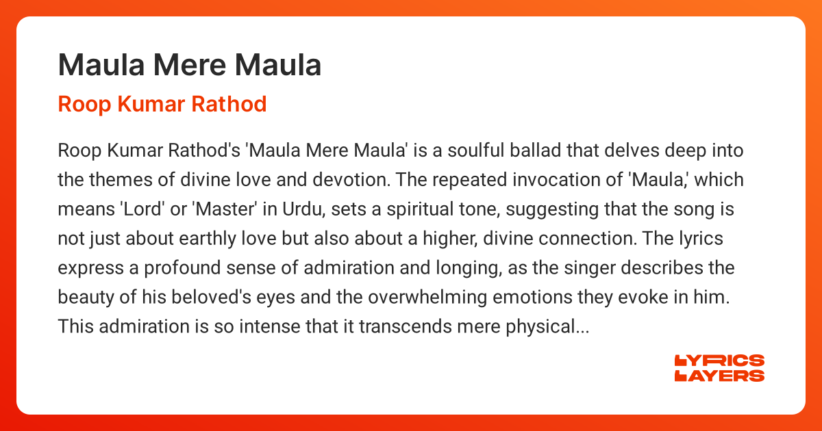 Meaning of MAULA MERE MAULA (Roop Kumar Rathod)