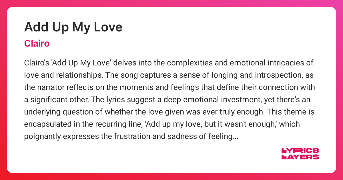 Meaning of ADD UP MY LOVE (Clairo)