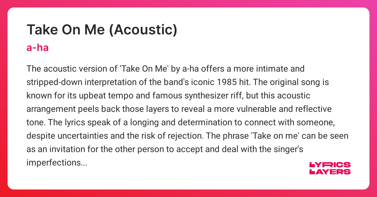 TAKE ON ME (ACOUSTIC): traduction française de a-ha