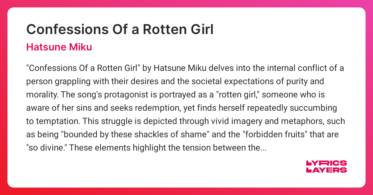 Meaning of CONFESSIONS OF A ROTTEN GIRL (Hatsune Miku)
