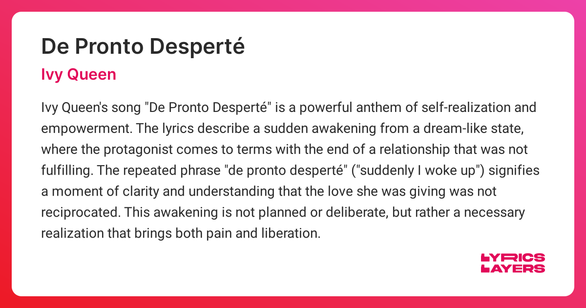 Meaning of DE PRONTO DESPERTÉ (Ivy Queen)